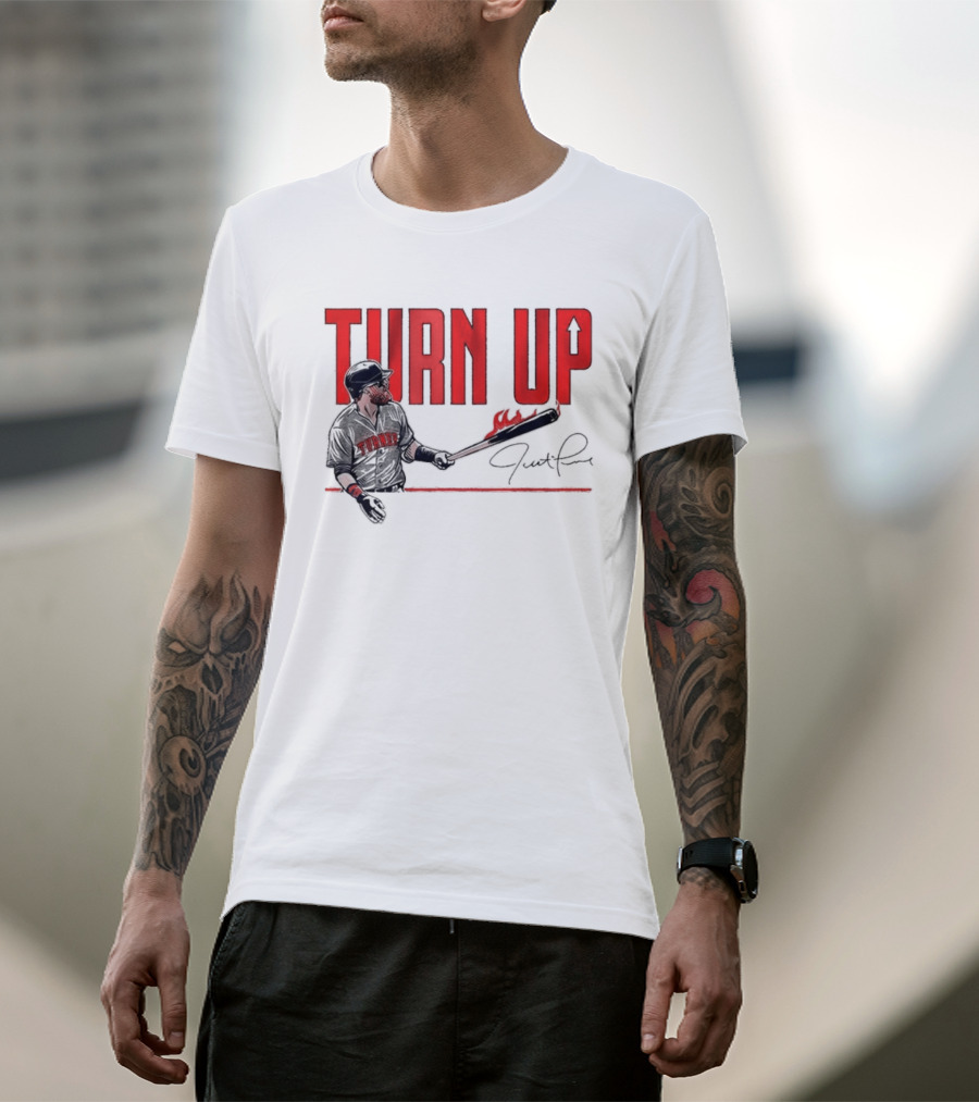 Justin Turner Baseball Turn Up Fire Bat Signature T-Shirt