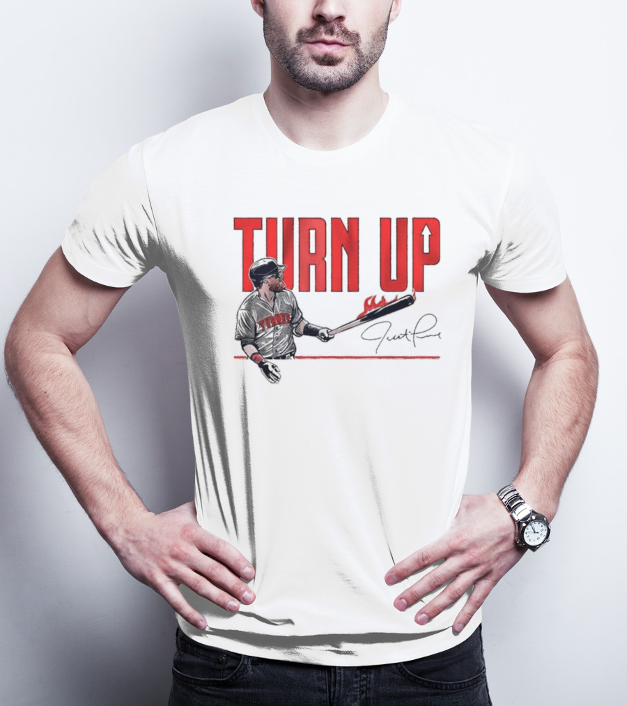 Justin Turner Baseball Turn Up Fire Bat Signature T-Shirt