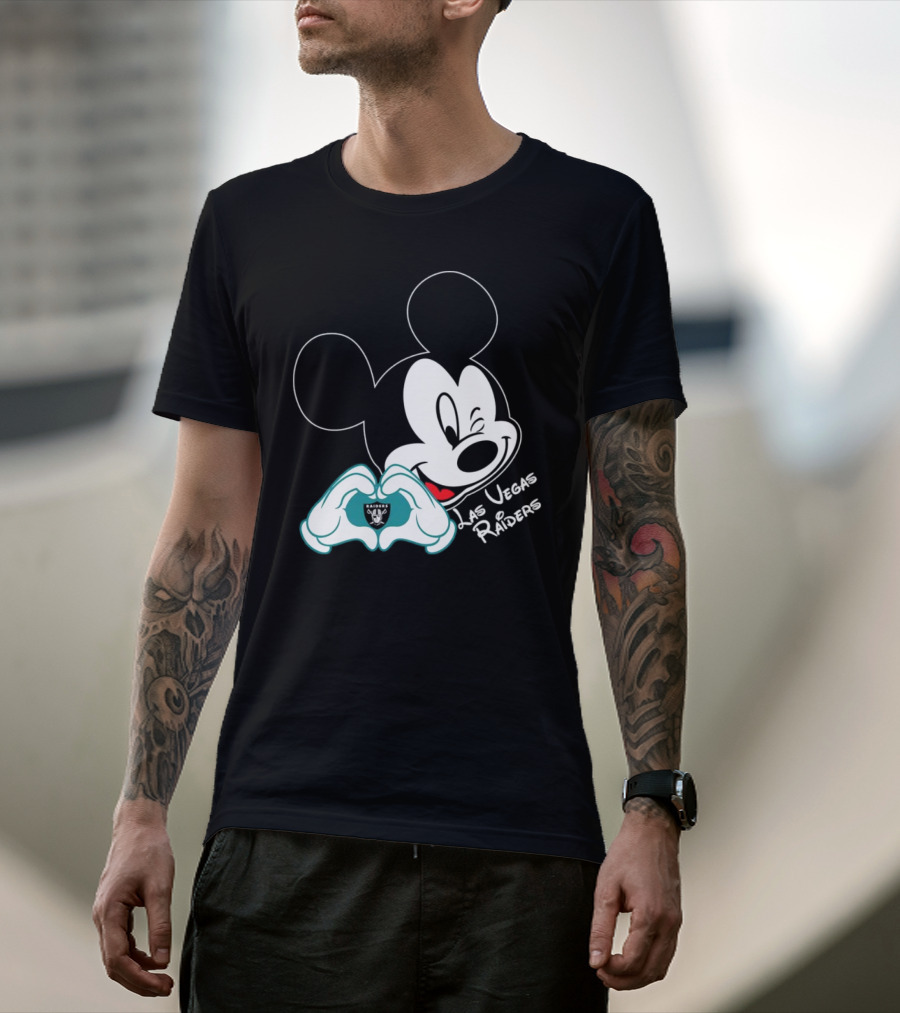 Mickey Mouse Heart Las Vegas Raiders NFL Team T-Shirt
