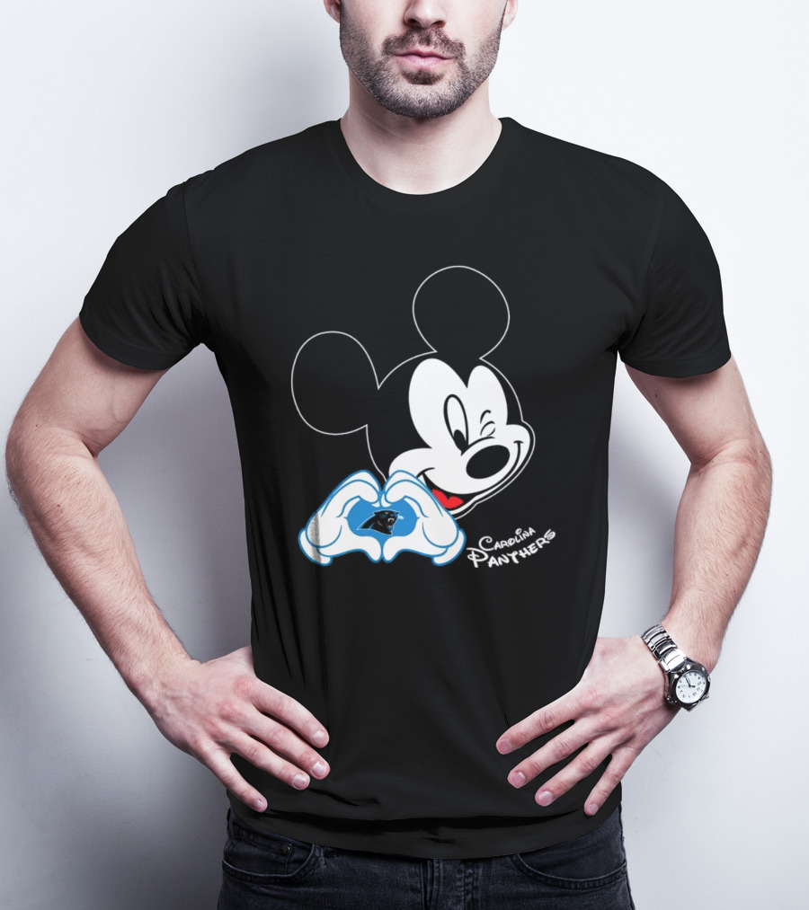 Mickey Carolina Panthers Fan Logo With Heart Gesture T-Shirt