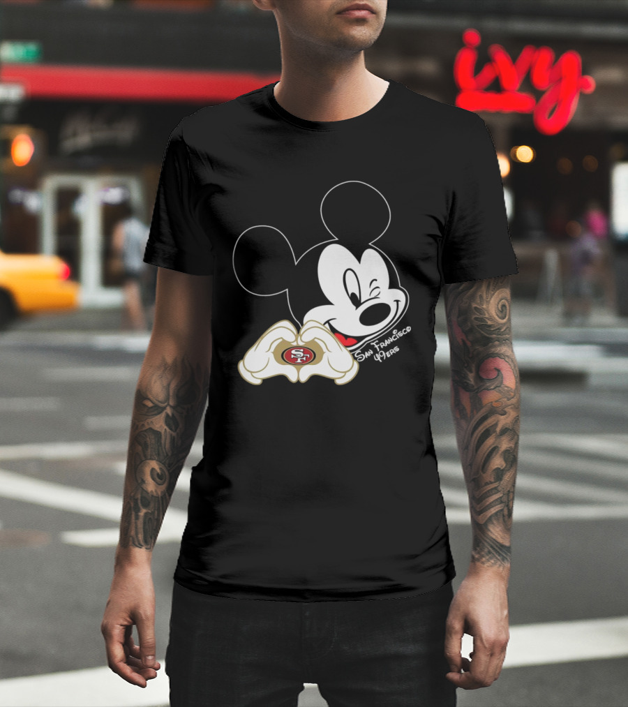 Mickey Mouse Heart Hands With San Francisco 49ers T-Shirt