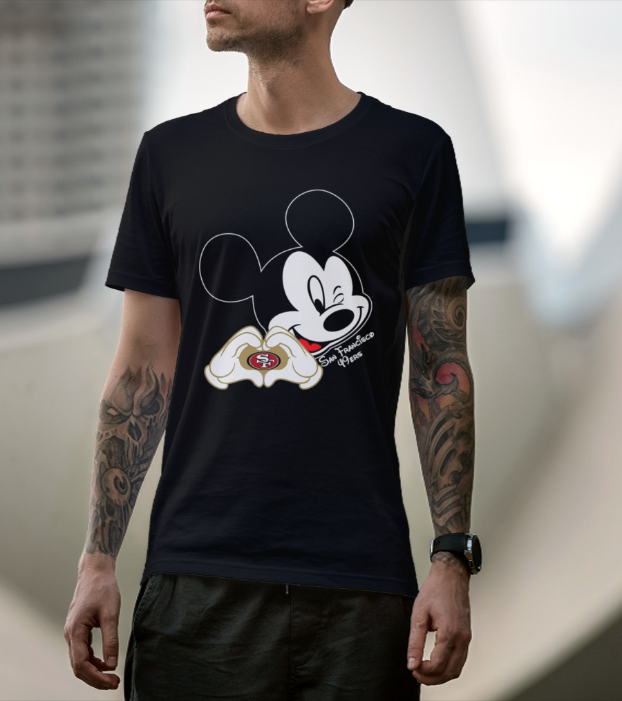 Mickey Mouse Heart Hands With San Francisco 49ers T-Shirt