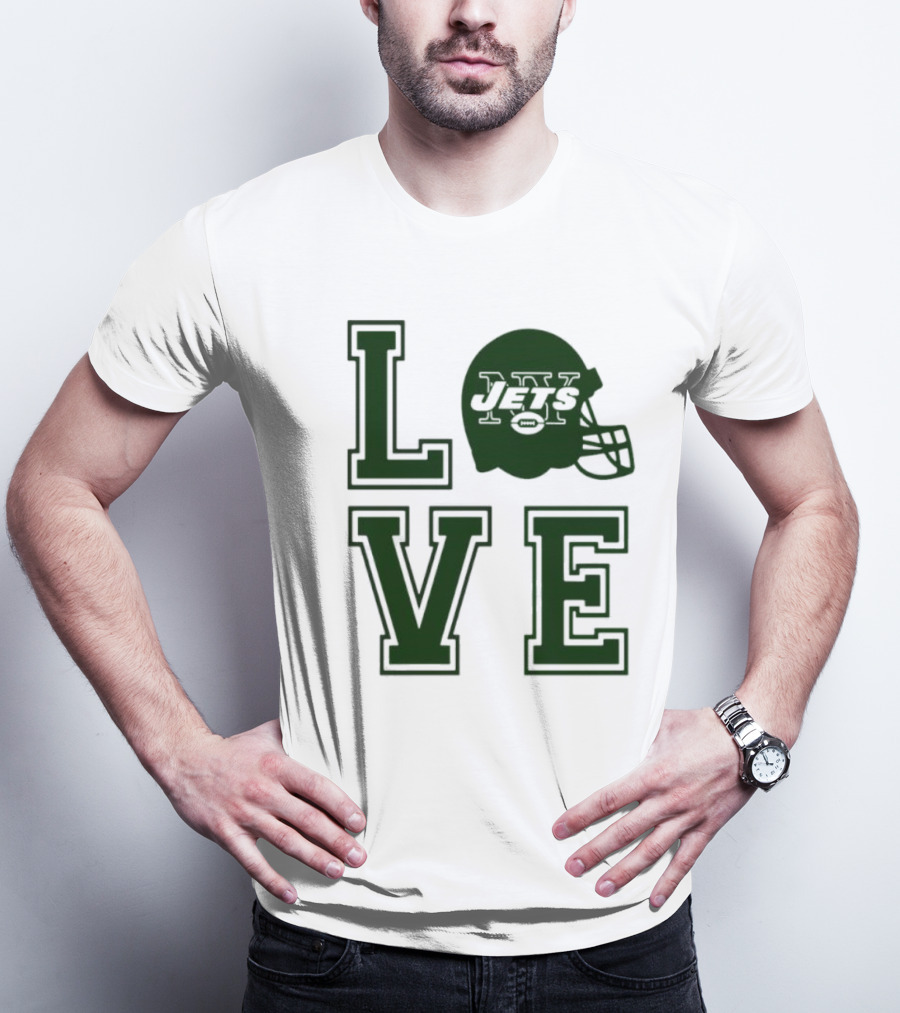 New York Jets Love Helmet Typography T-Shirt