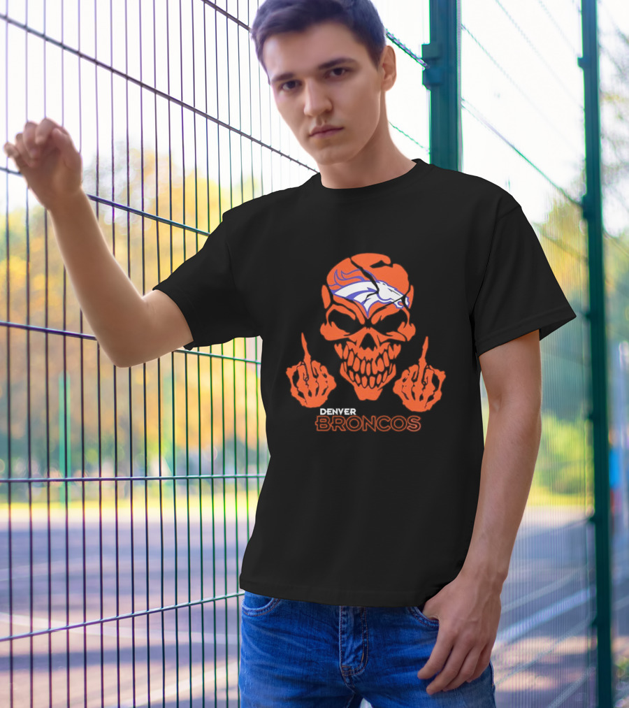 Denver Broncos Skull Middle Finger Iconic T-Shirt