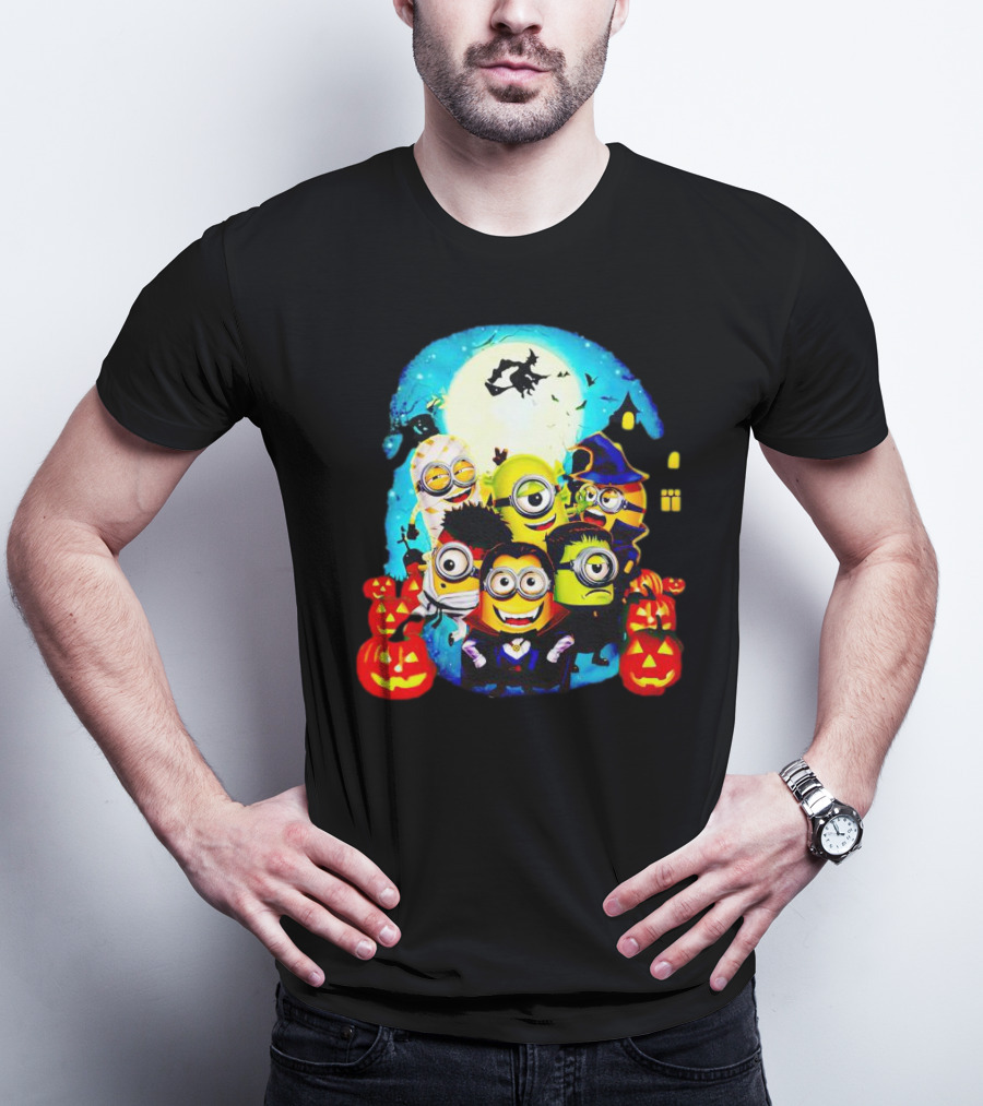 Minion Halloween Trick Or Treat With Spooky Theme And Pumpkins T-Shirt