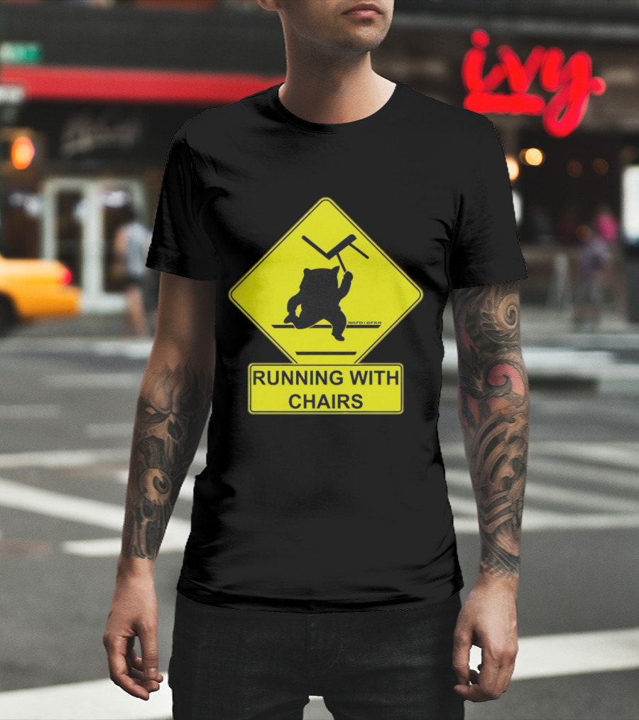 Nafo Fella Running With Chairs Caution Sign T-Shirt