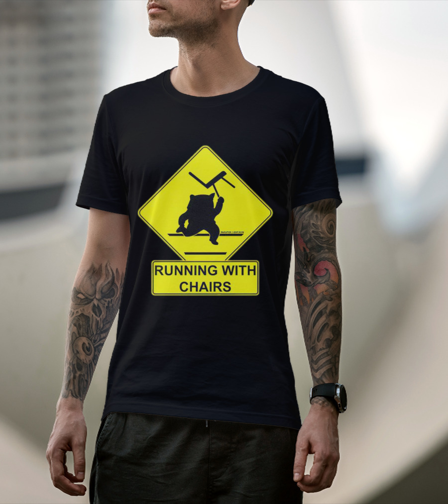 Nafo Fella Running With Chairs Caution Sign T-Shirt