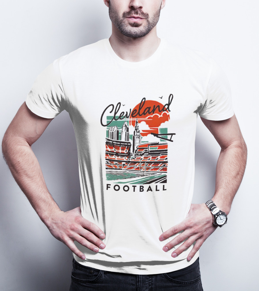 Cleveland Football Stadium Cityscape At Sunset T-Shirt