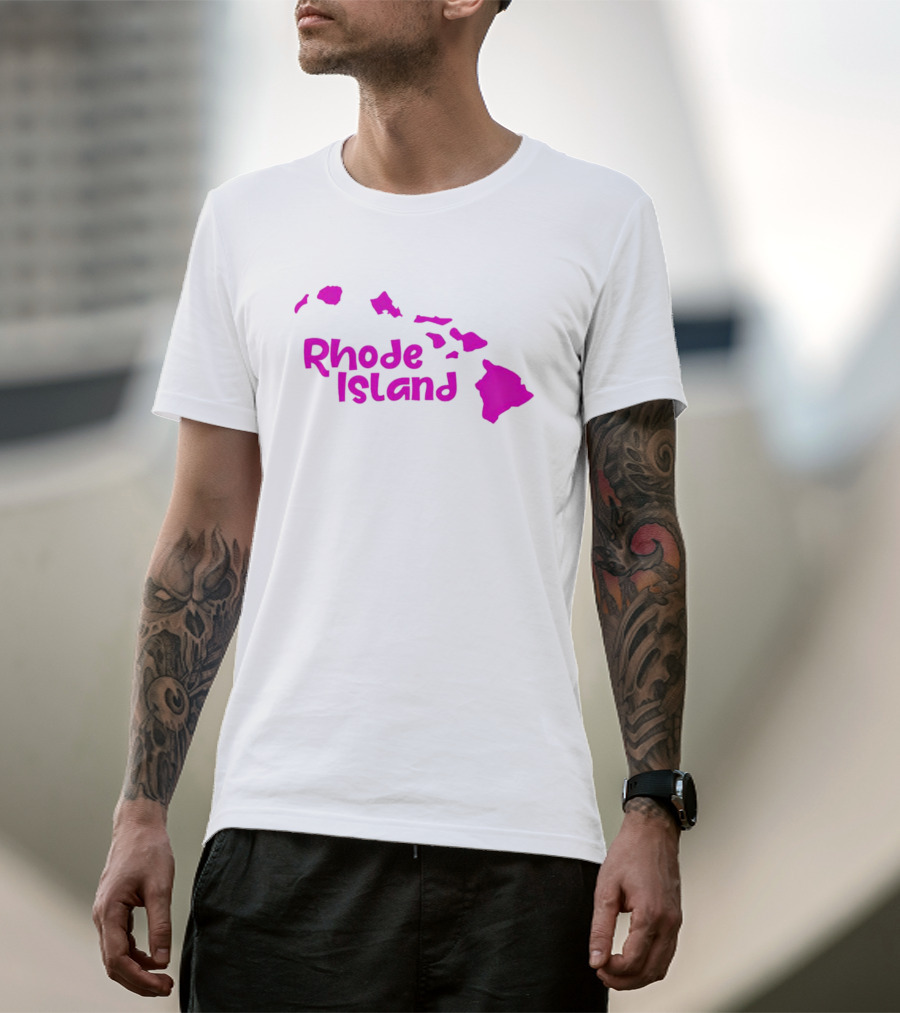 Rhode Island Hawaii Islands Silhouette Pink T-Shirt