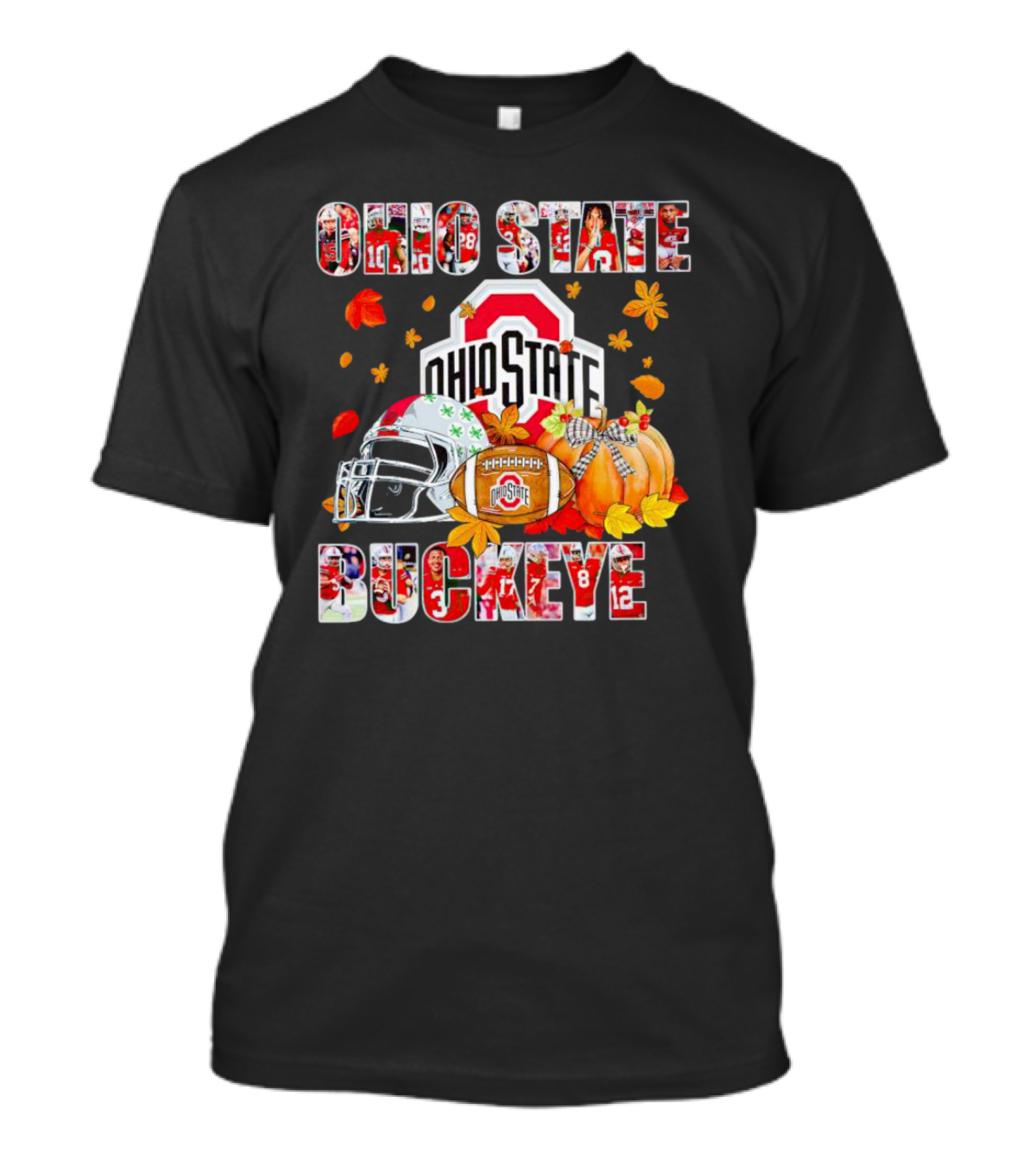 Ohio State Buckeyes Football Autumn Leaves Helmet Pumpkins T-Shirt