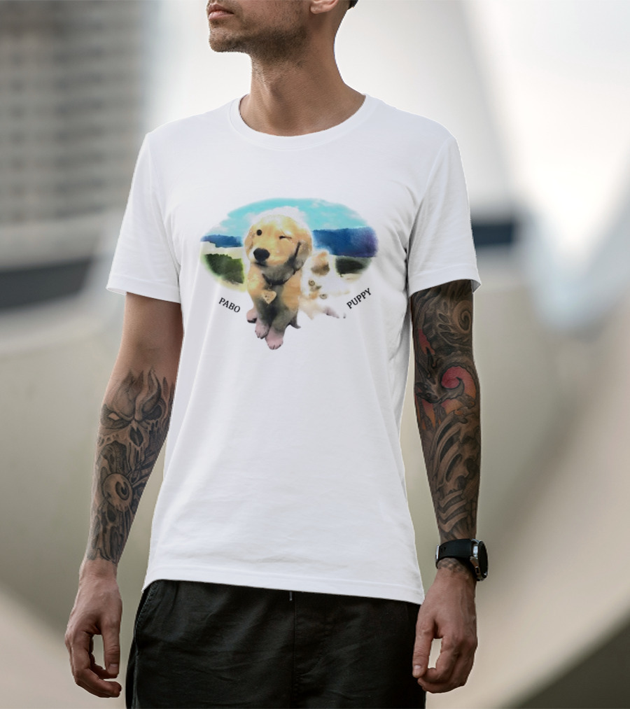 Pabo Puppy And Cat In Scenic Landscape T-Shirt