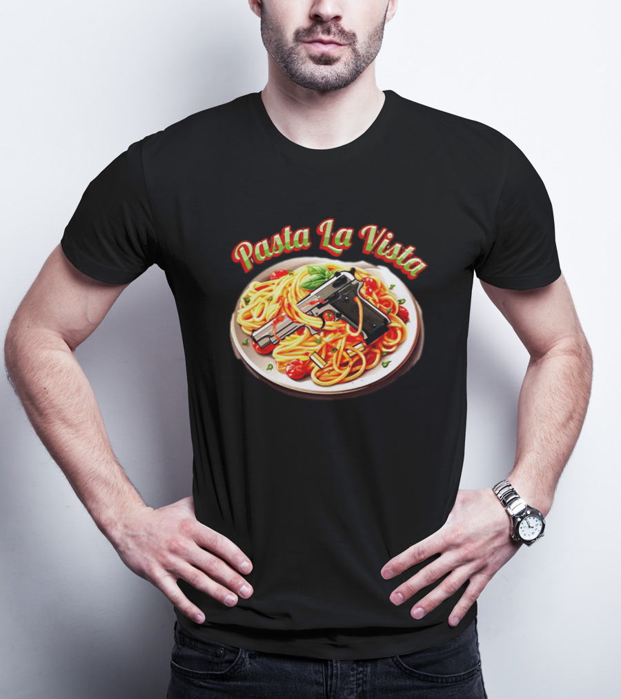 Pasta La Vista Spaghetti Gun Plate T-Shirt