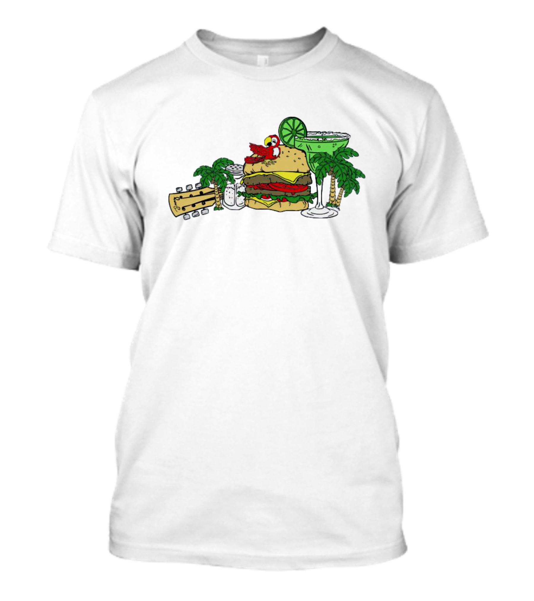 Cheeseburger Parrot Kentucky Palm Trees Margarita Guitar Elements T-Shirt