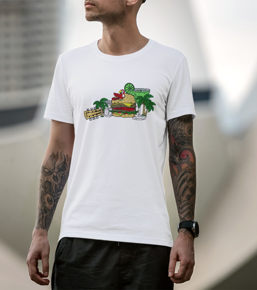 Cheeseburger Parrot Kentucky Palm Trees Margarita Guitar Elements T-Shirt