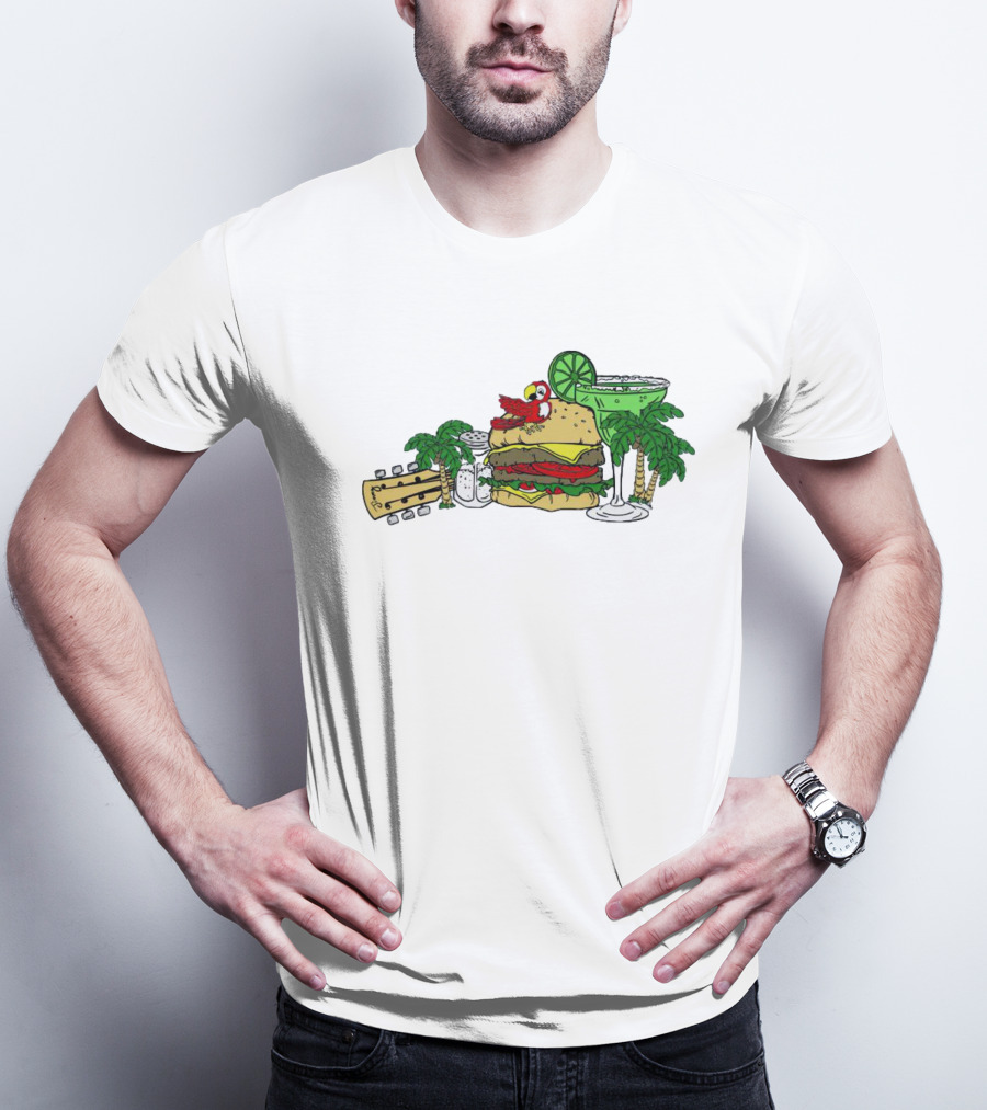 Cheeseburger Parrot Kentucky Palm Trees Margarita Guitar Elements T-Shirt