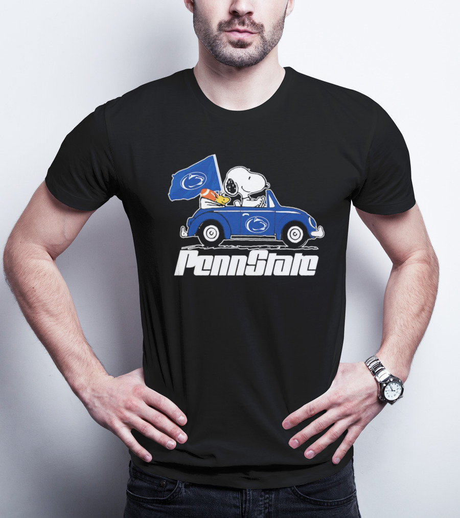 Snoopy And Woodstock Penn State Nittany Lions Driving Car With Flag T-Shirt