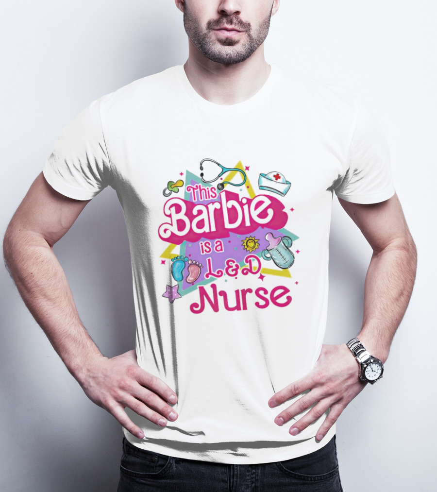 This Barbie Is A L&D Nurse With Stethoscope Baby Feet Bottle Sun Icons T-Shirt
