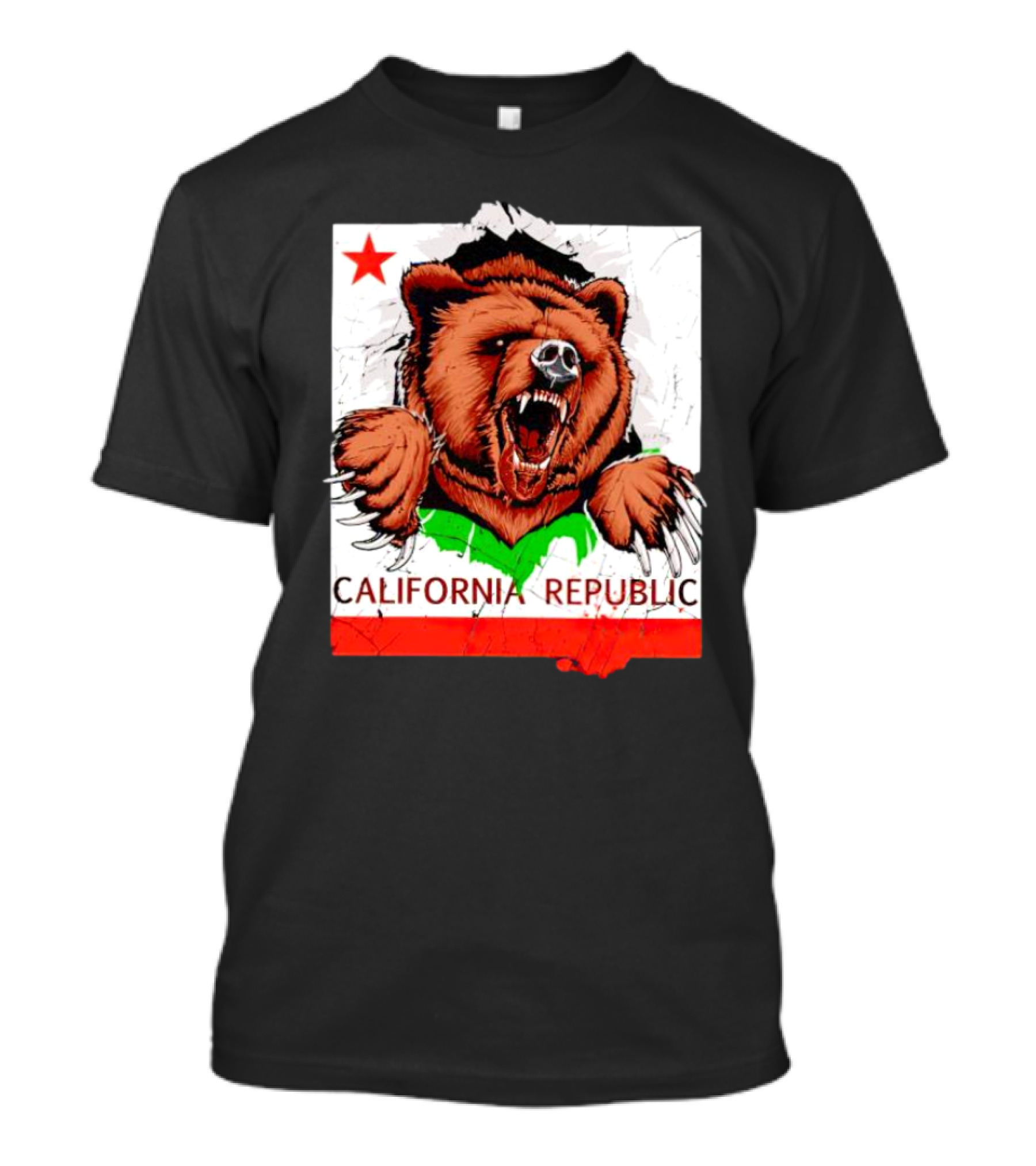 California Republic Bear Roaring Star Red Stripe T-Shirt