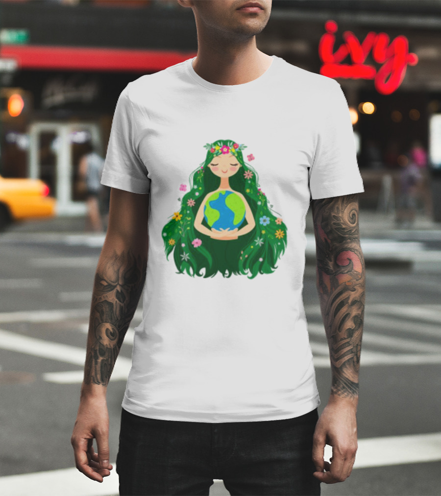 Beautiful Flowing Flower Earth Care Mother Nature Figure T-Shirt