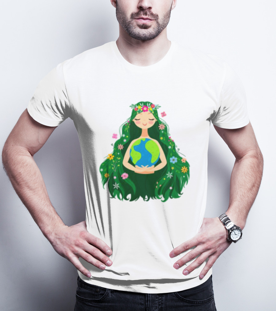 Beautiful Flowing Flower Earth Care Mother Nature Figure T-Shirt