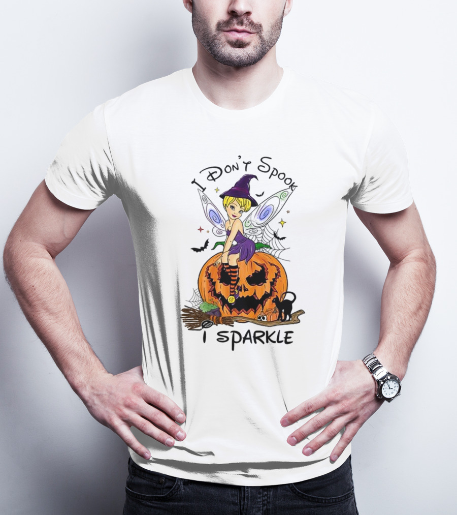 I Don’t Spook I Sparkle Witch Fairy On Pumpkin Halloween Scene T-Shirt