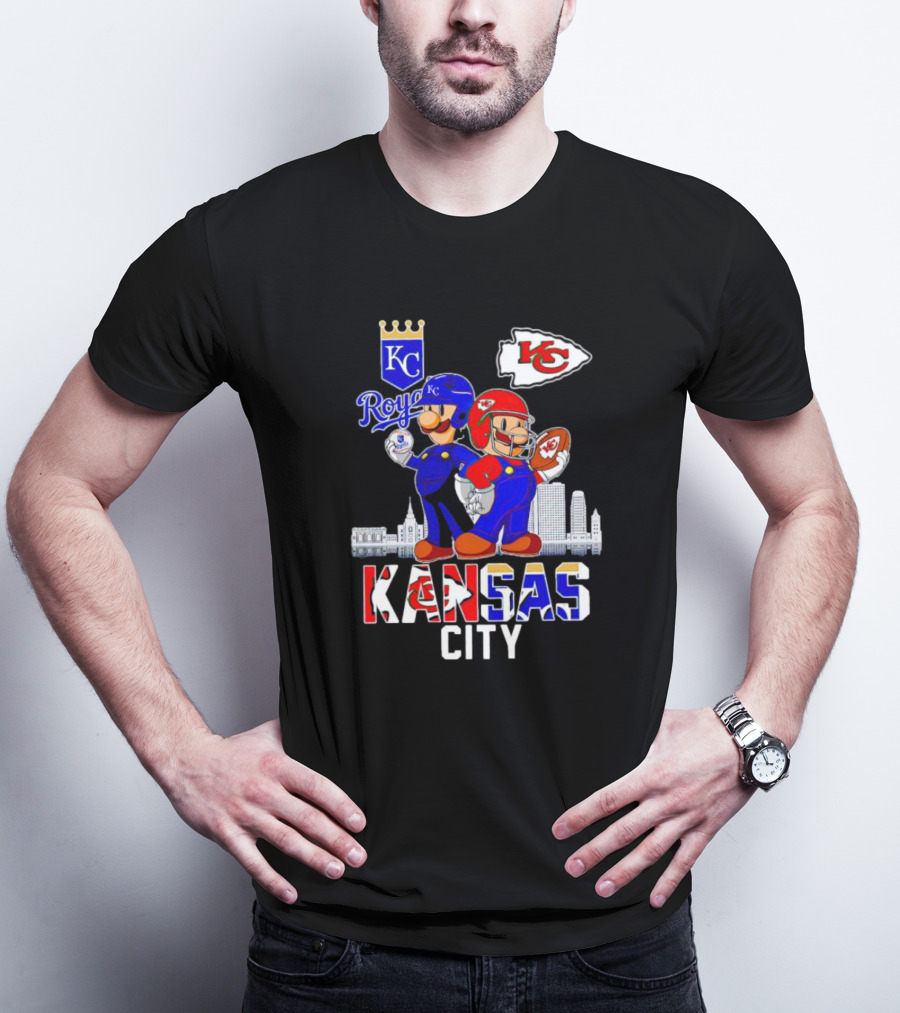 Kansas City Royals Chiefs Mario Bros Skyline T-Shirt