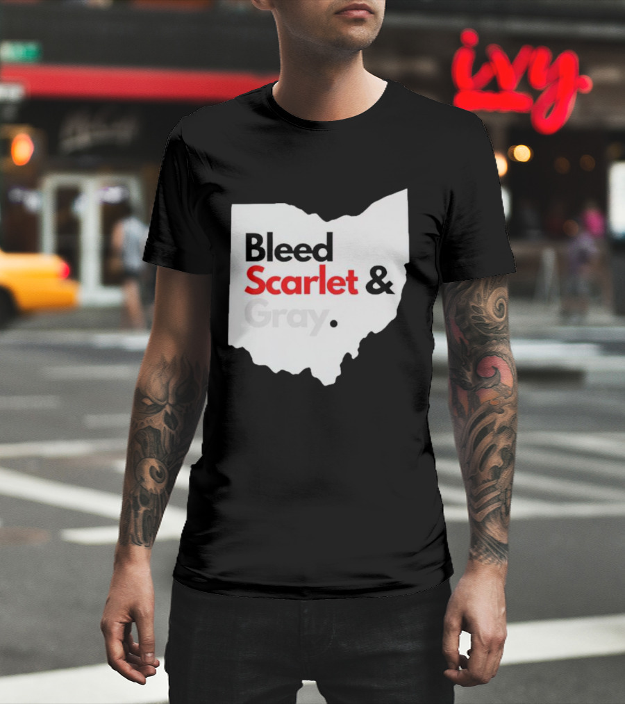 Ohio State Buckeyes Bleed Scarlet And Gray Map T-Shirt