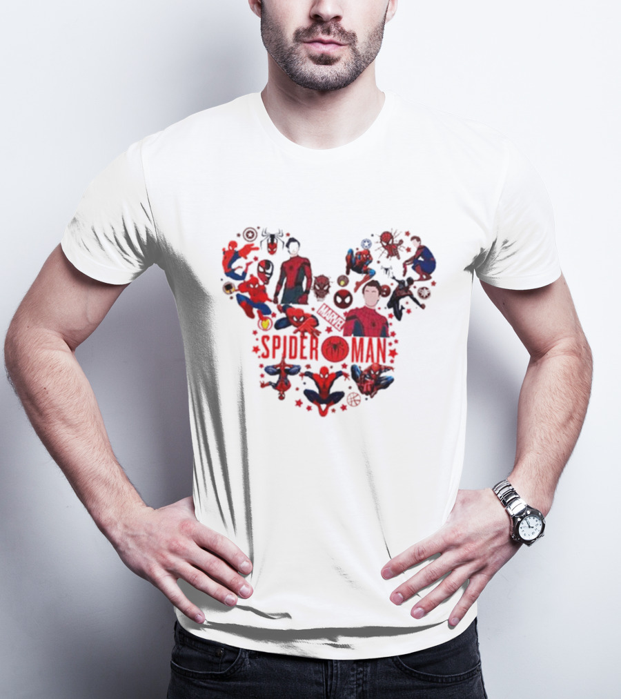 Marvel Spider-Man Heart Collage Featuring Iconic Poses T-Shirt