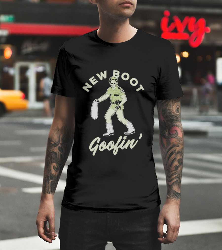 New Boot Goofin' Retro Inspired Law Enforcement Character In Sunglasses And White Boots T-Shirt