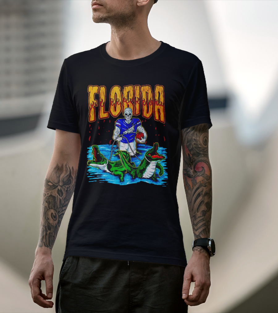 Florida Skeleton Football With Gators T-Shirt