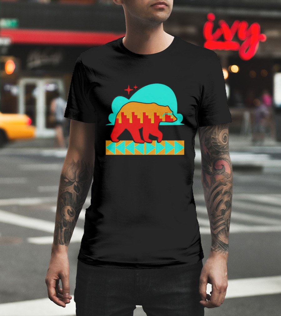 Bear Forward Movement Urban Silhouette Retro Pastel Geometric Path T-Shirt