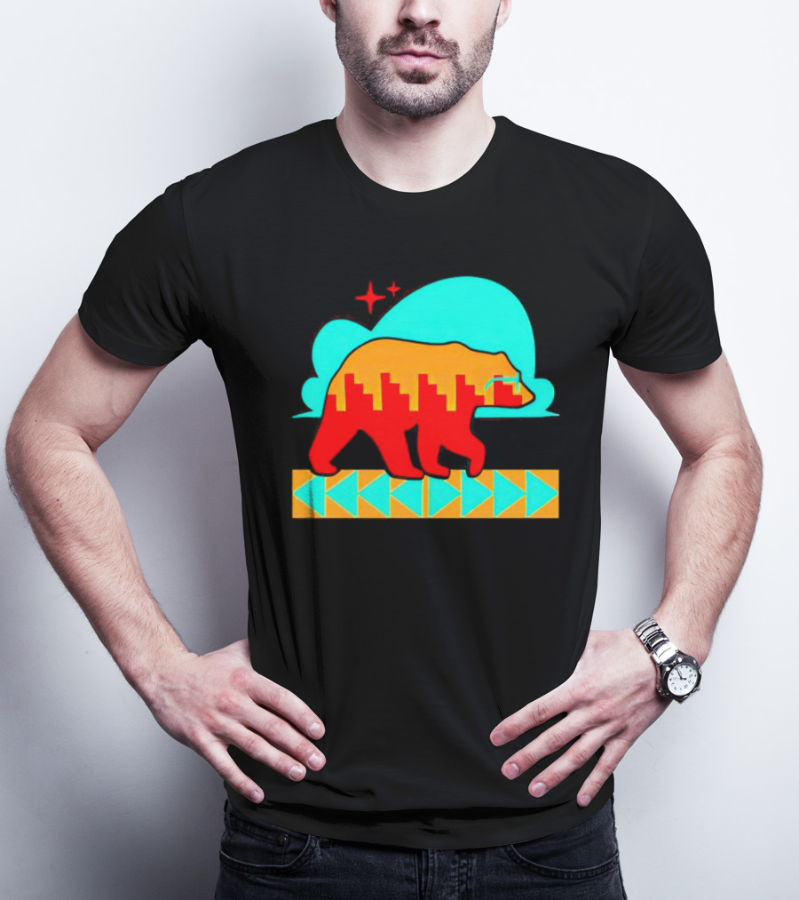 Bear Forward Movement Urban Silhouette Retro Pastel Geometric Path T-Shirt