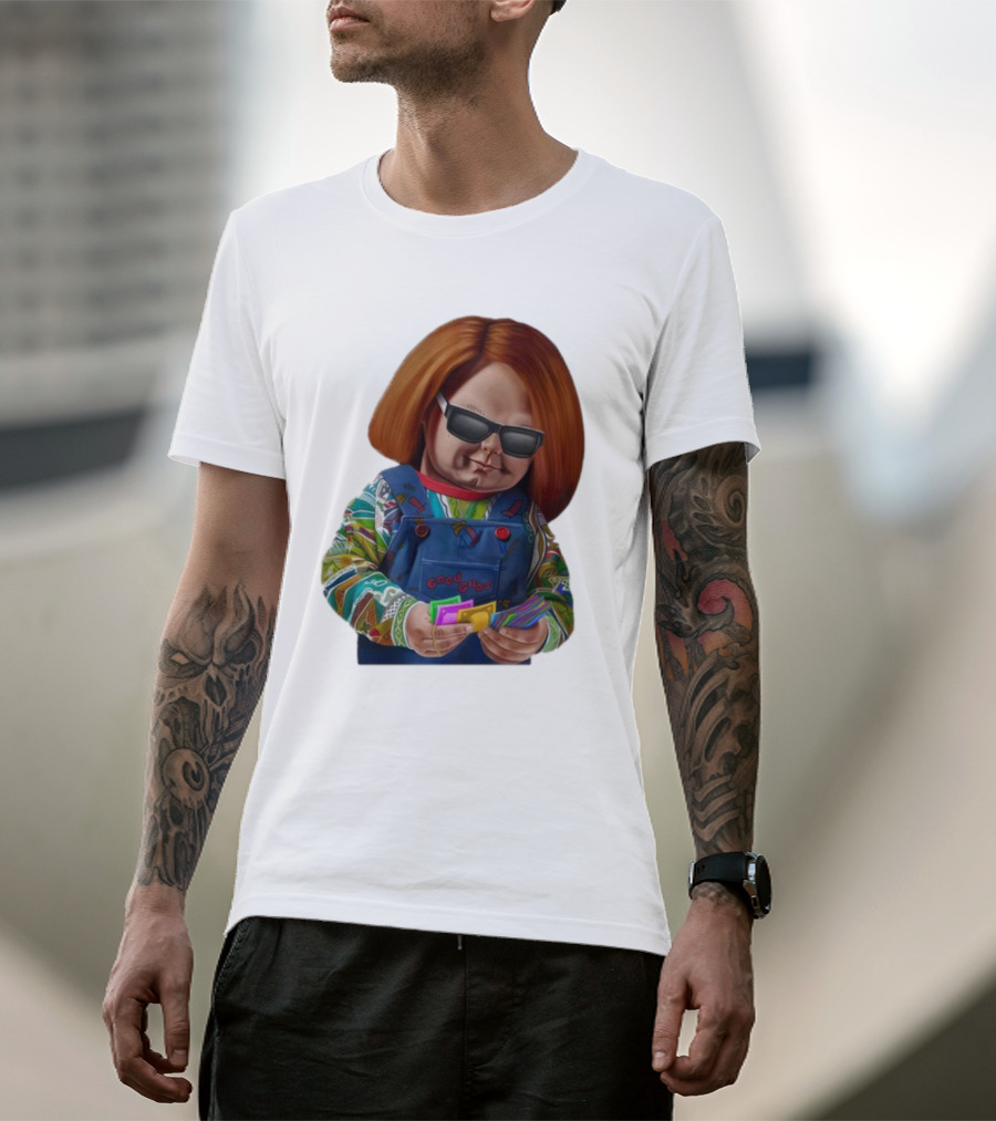 Chucky Good Guys Child’s Play Halloween Icon With Sunglasses And Cards T-Shirt
