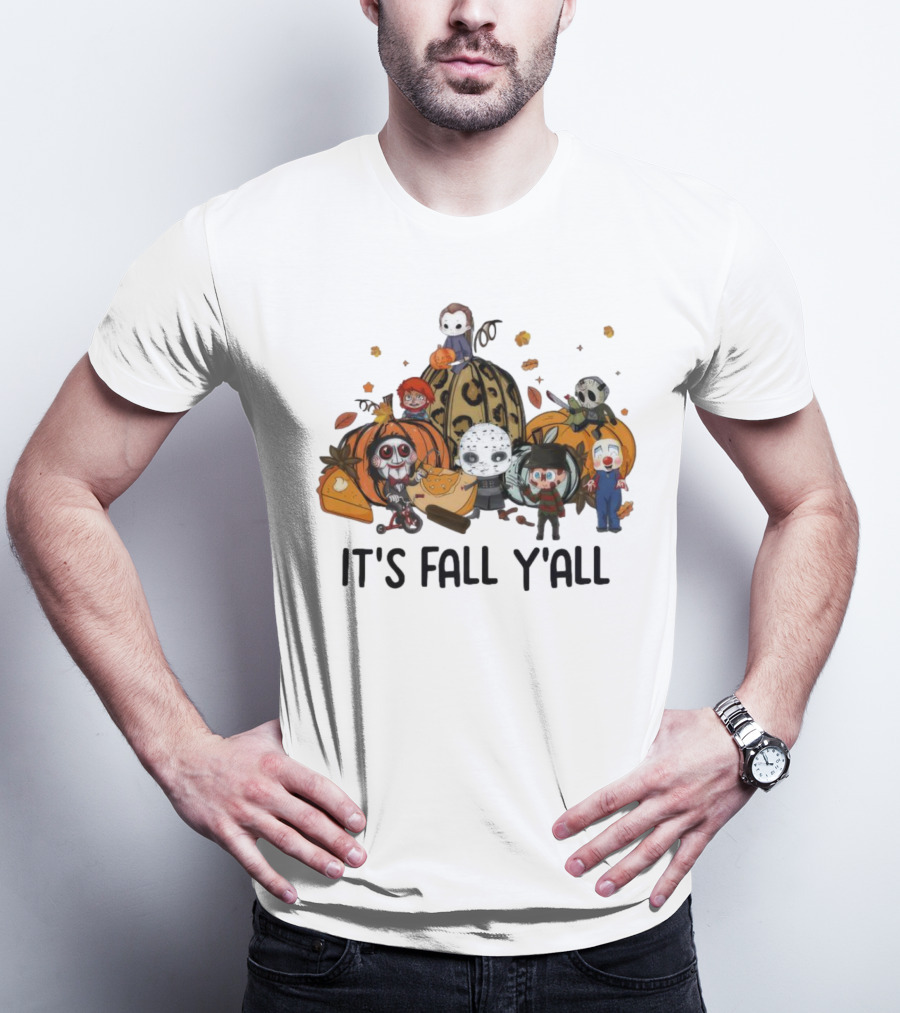 Horror Characters It's Fall Y'all Halloween T-Shirt
