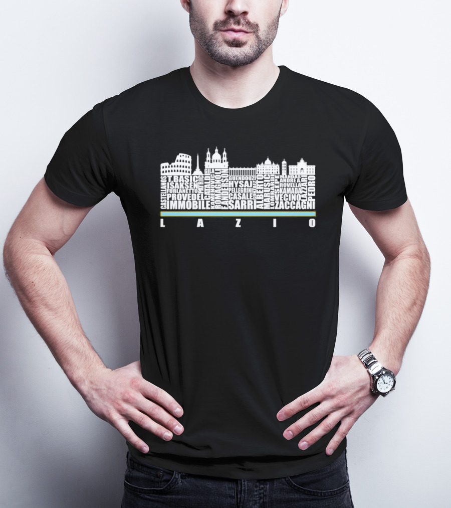 Lazio City Skyline With Player Names Immobile Sarri Pedro Zaccagni Icons T-Shirt