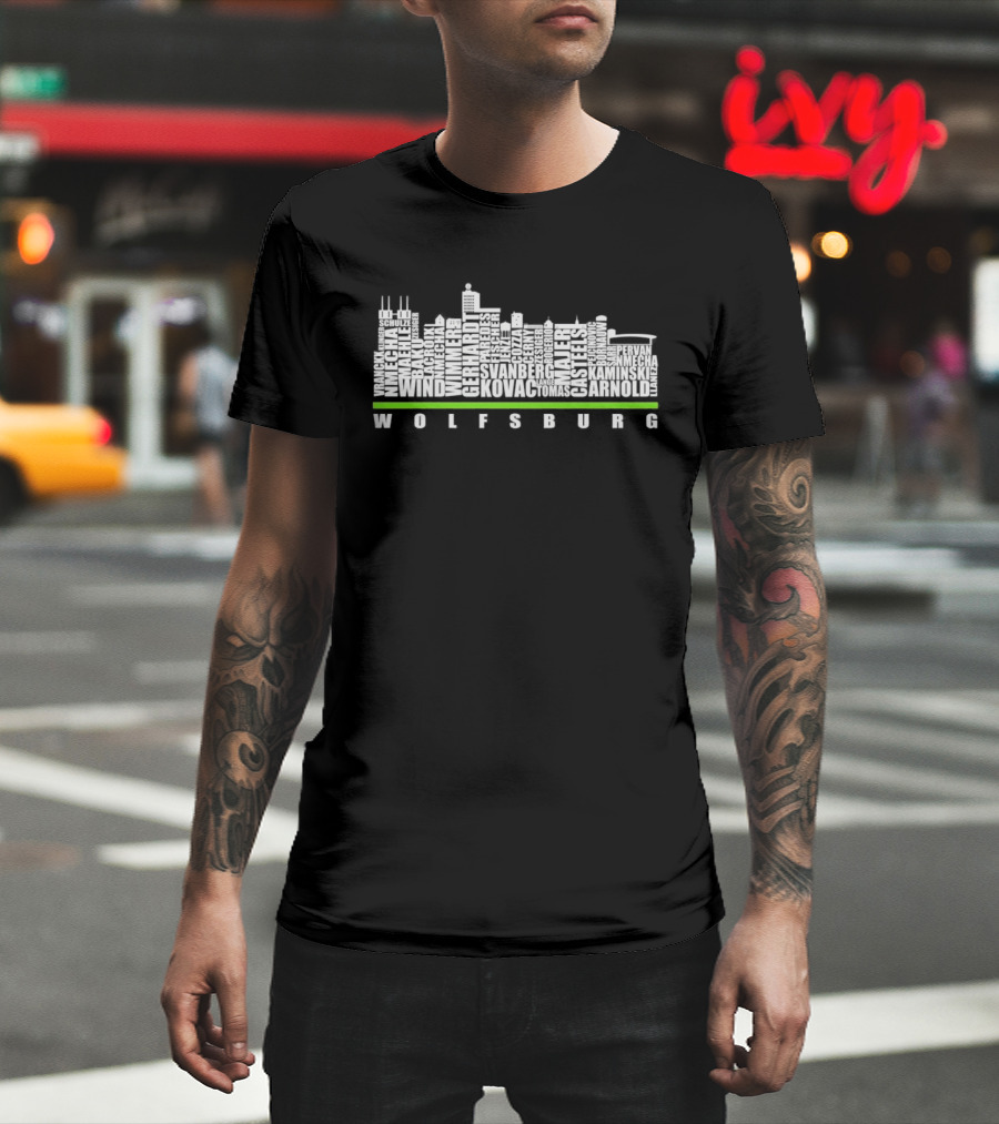 Wolfsburg Skyline With VfL Wolfsburg Players Names T-Shirt