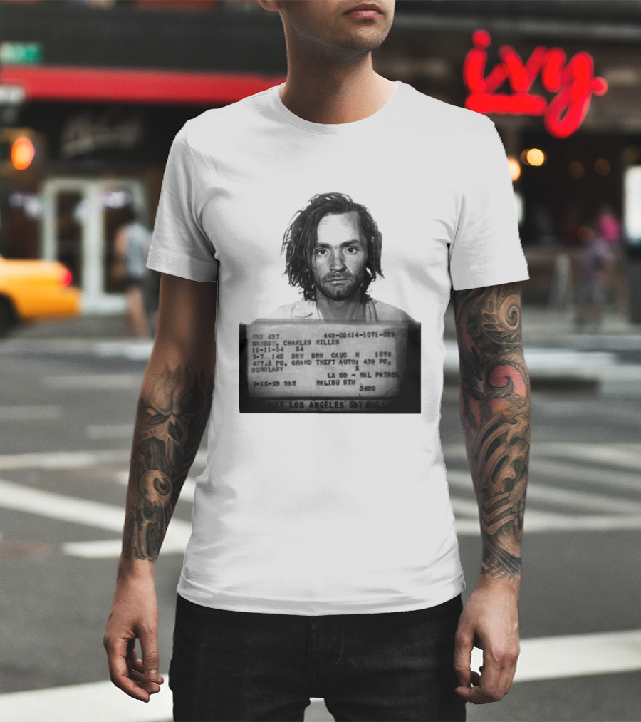 Charles Manson Mugshot Los Angeles Police Department Booking 1969 T-Shirt