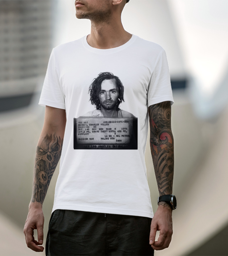 Charles Manson Mugshot Los Angeles Police Department Booking 1969 T-Shirt