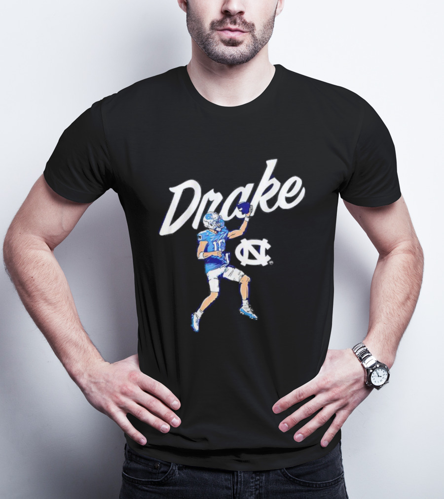 Drake Maye UNC Finger Roll Football Action T-Shirt