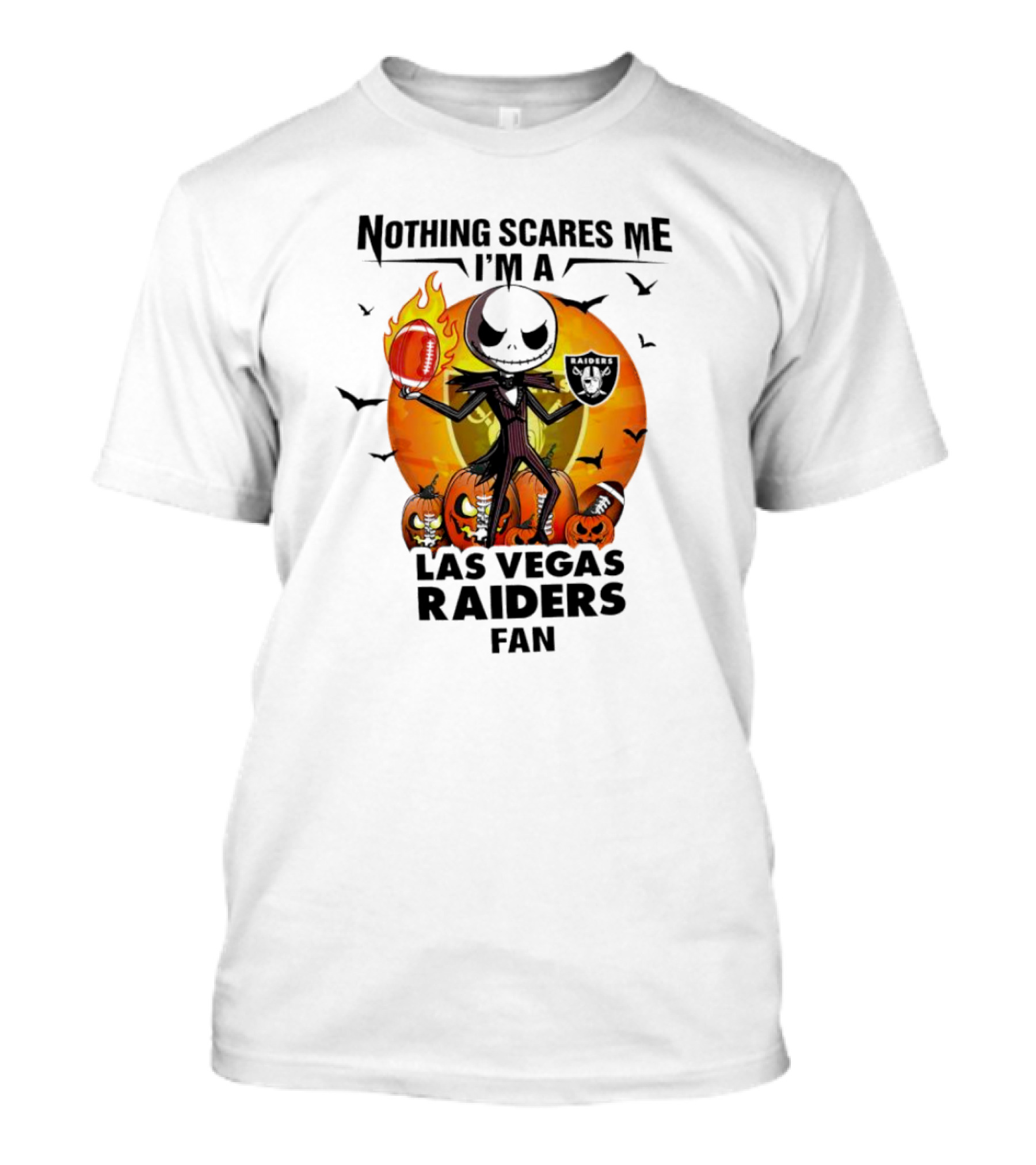 Nothing Scares Me I'm A Las Vegas Raiders Fan Halloween Jack Skellington Pumpkins T-Shirt