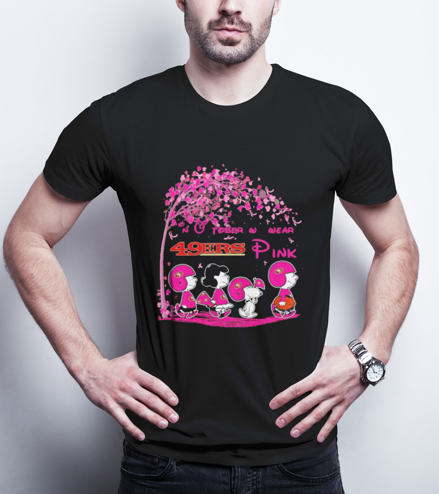 San Francisco 49ers Pink October Peanuts Characters Breast Cancer Awareness T-Shirt