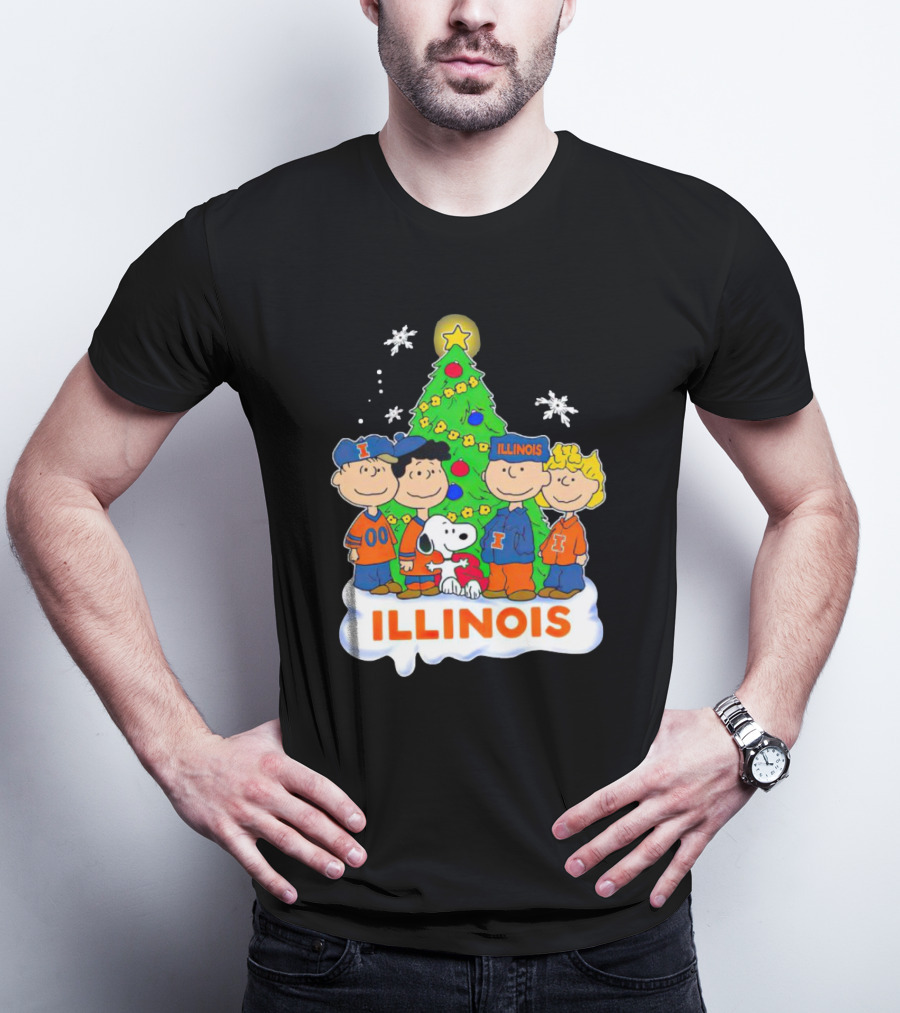 Peanuts Illinois Christmas Tree Celebrating Illinois Fighting Illini With Snoopy And Friends T-Shirt