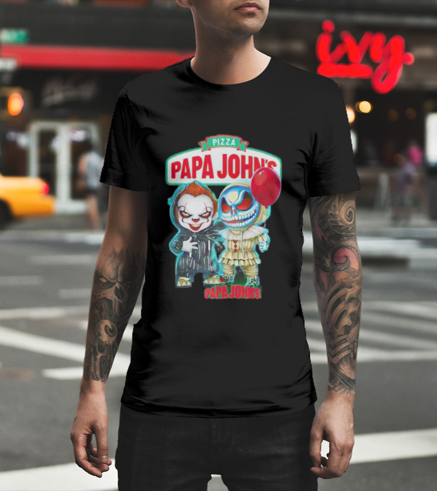 Papa John’s Pennywise Jack Skellington Halloween Pizza Balloon T-Shirt