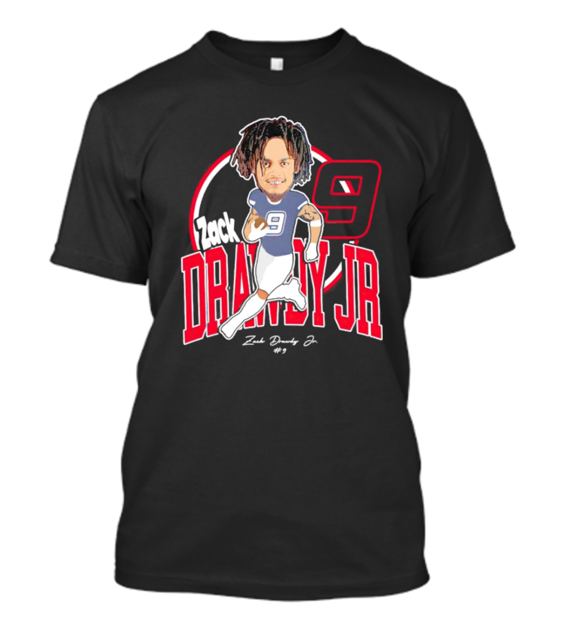 Zack Drawdy Jr Running Caricature #9 Signature Football T-Shirt