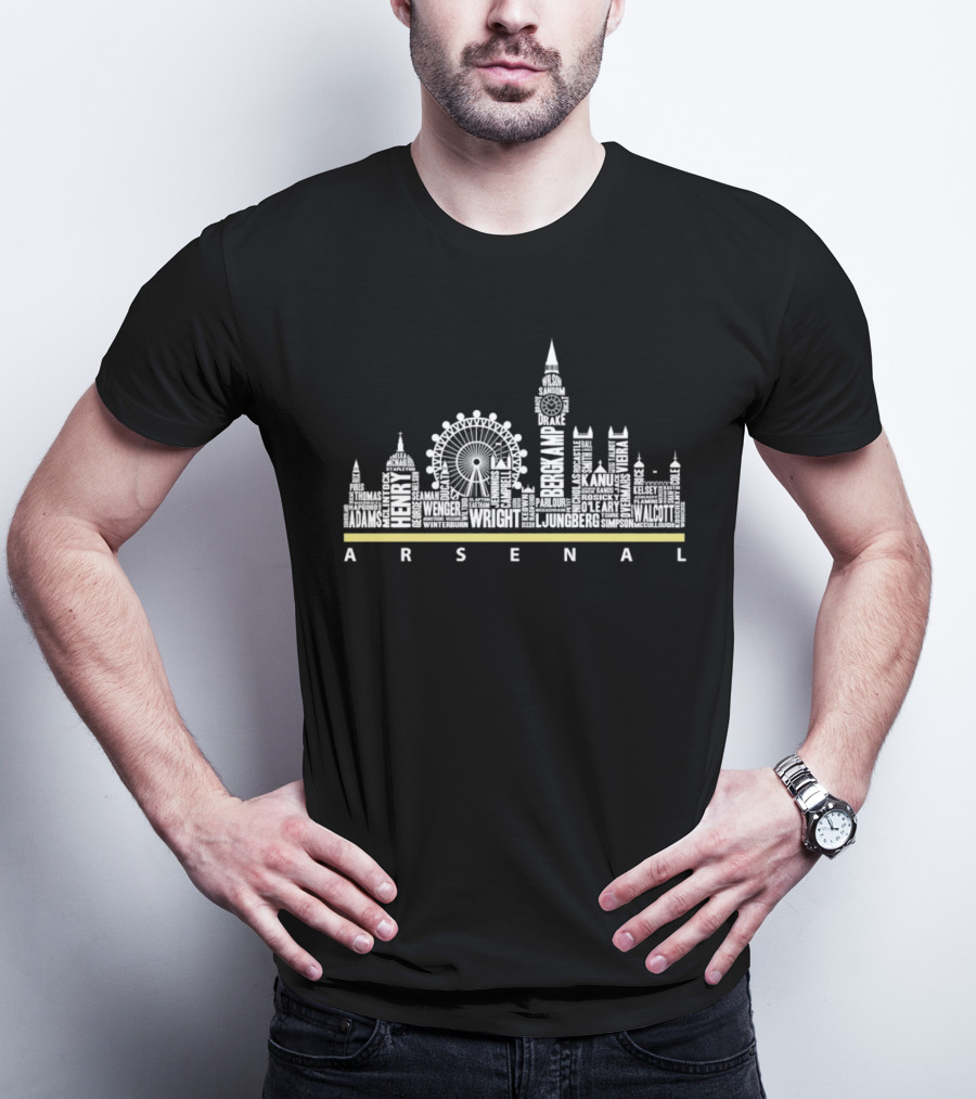Arsenal Player Names London Skyline Wright Henry Bergkamp Vieira Walcott Adams Wright Simpson T-Shirt