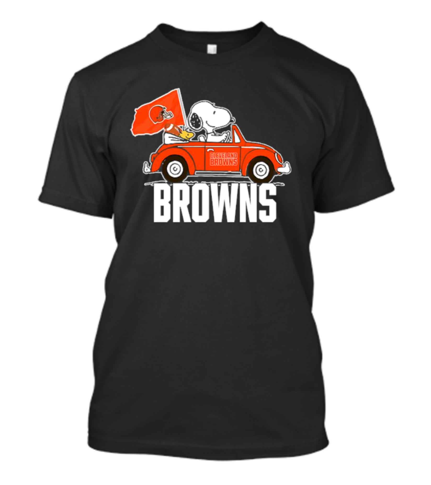 Cleveland Browns Snoopy Woodstock Driving Car With Flag T-Shirt