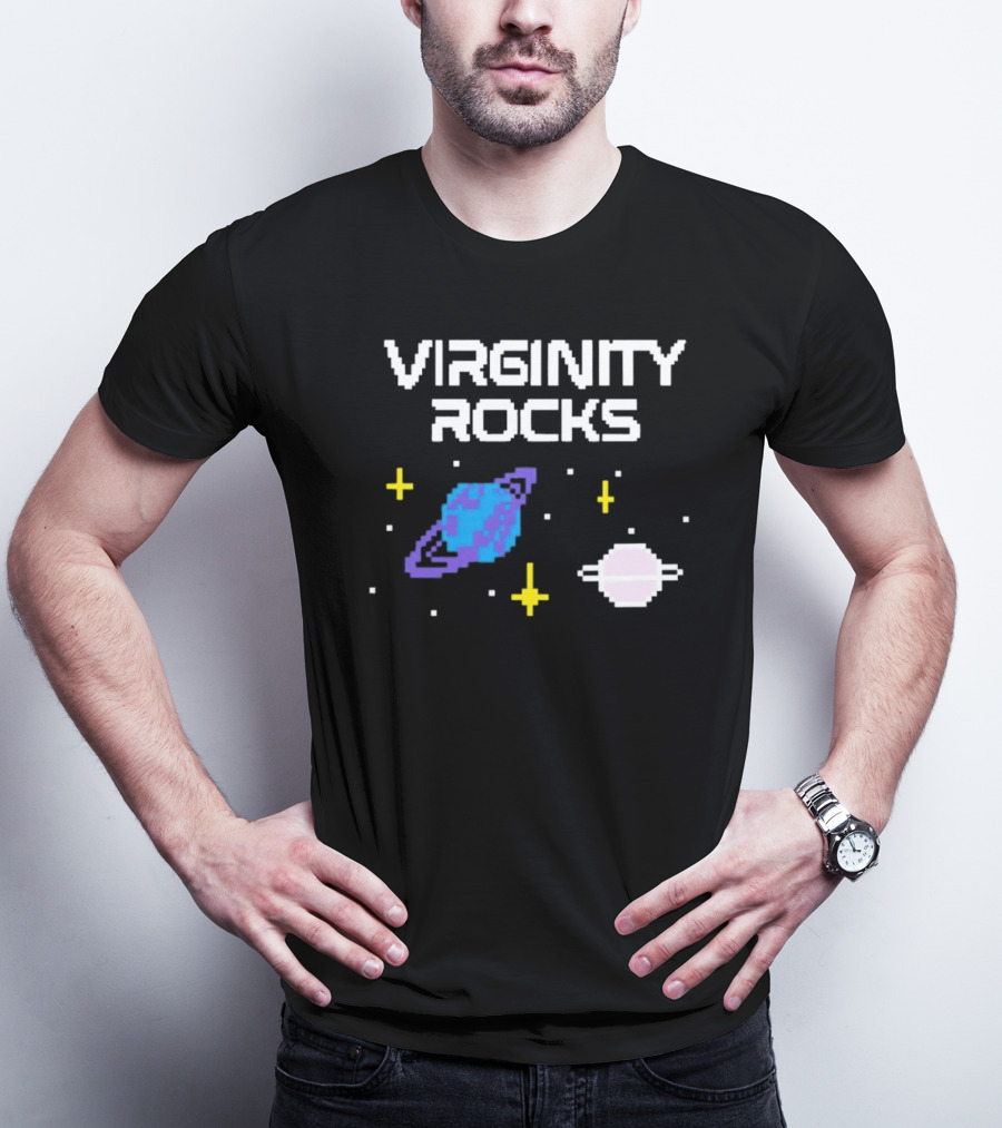 Virginity Rocks Pixel Space Planets And Stars T-Shirt