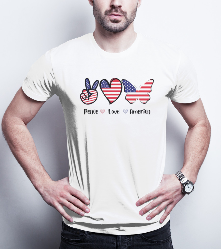 Peace Love America Flag Butterfly T-Shirt