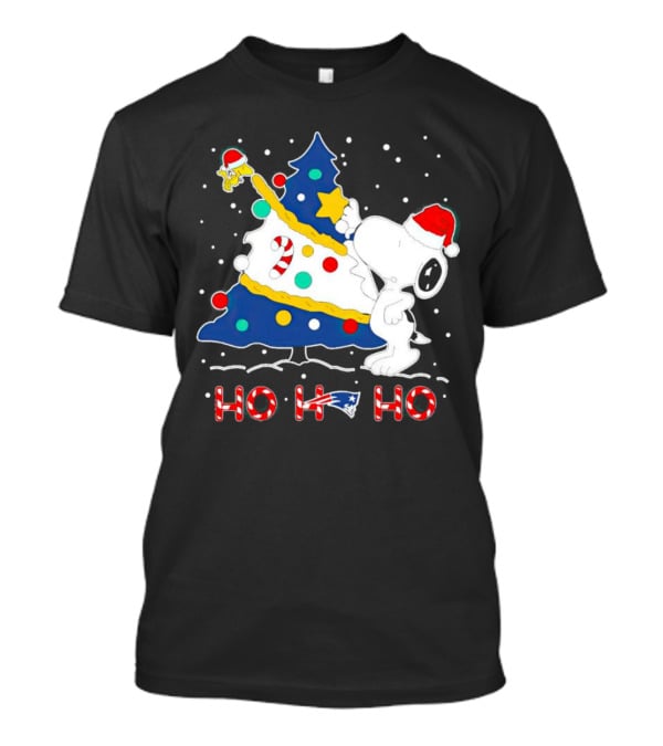 Snoopy Woodstock Decorating Christmas Tree New England Patriots Ho Ho Ho T-Shirt