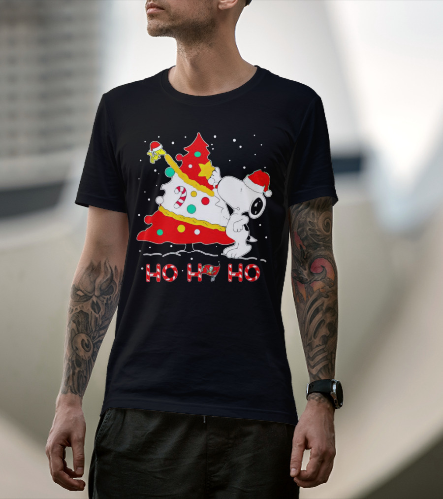 Snoopy And Woodstock Ho Ho Ho Christmas Tampa Bay Buccaneers T-Shirt